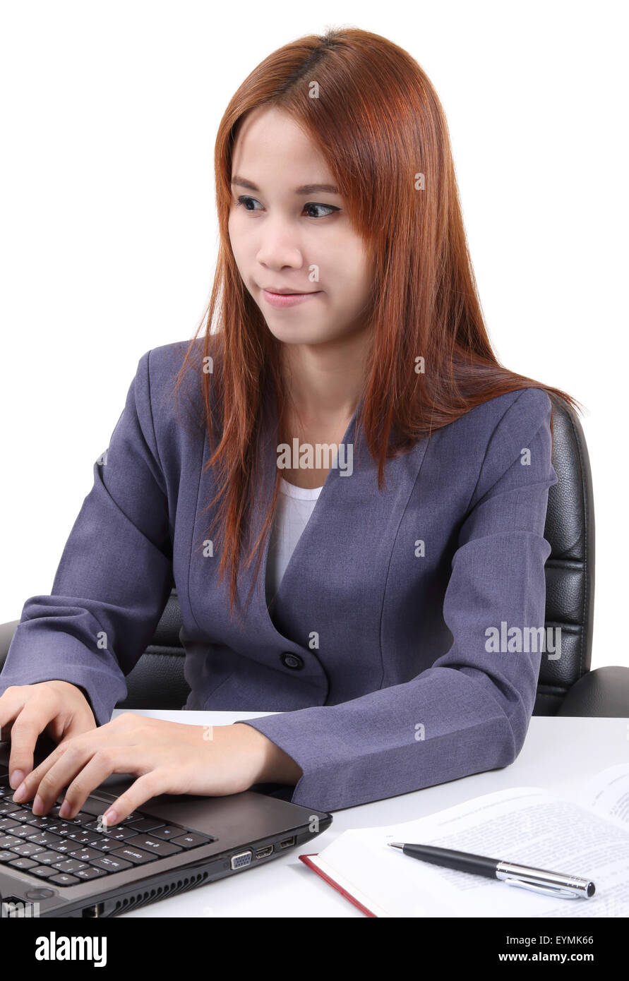 image of young asian woman working in office and white background Stock ...