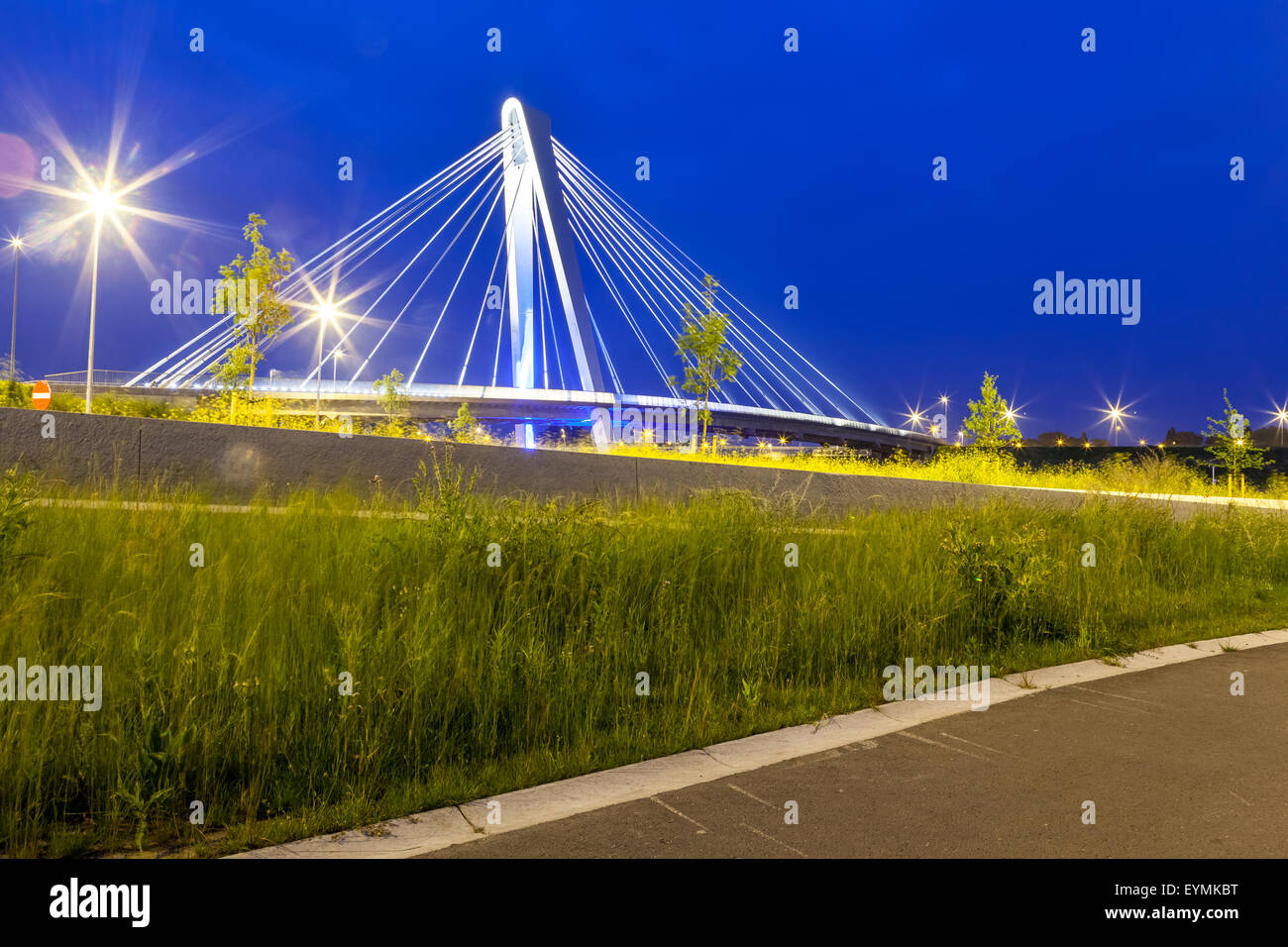 bridge whit blue light over the river Stock Photo - Alamy