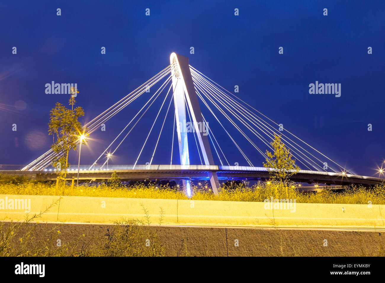 bridge whit blue light over the river Stock Photo - Alamy
