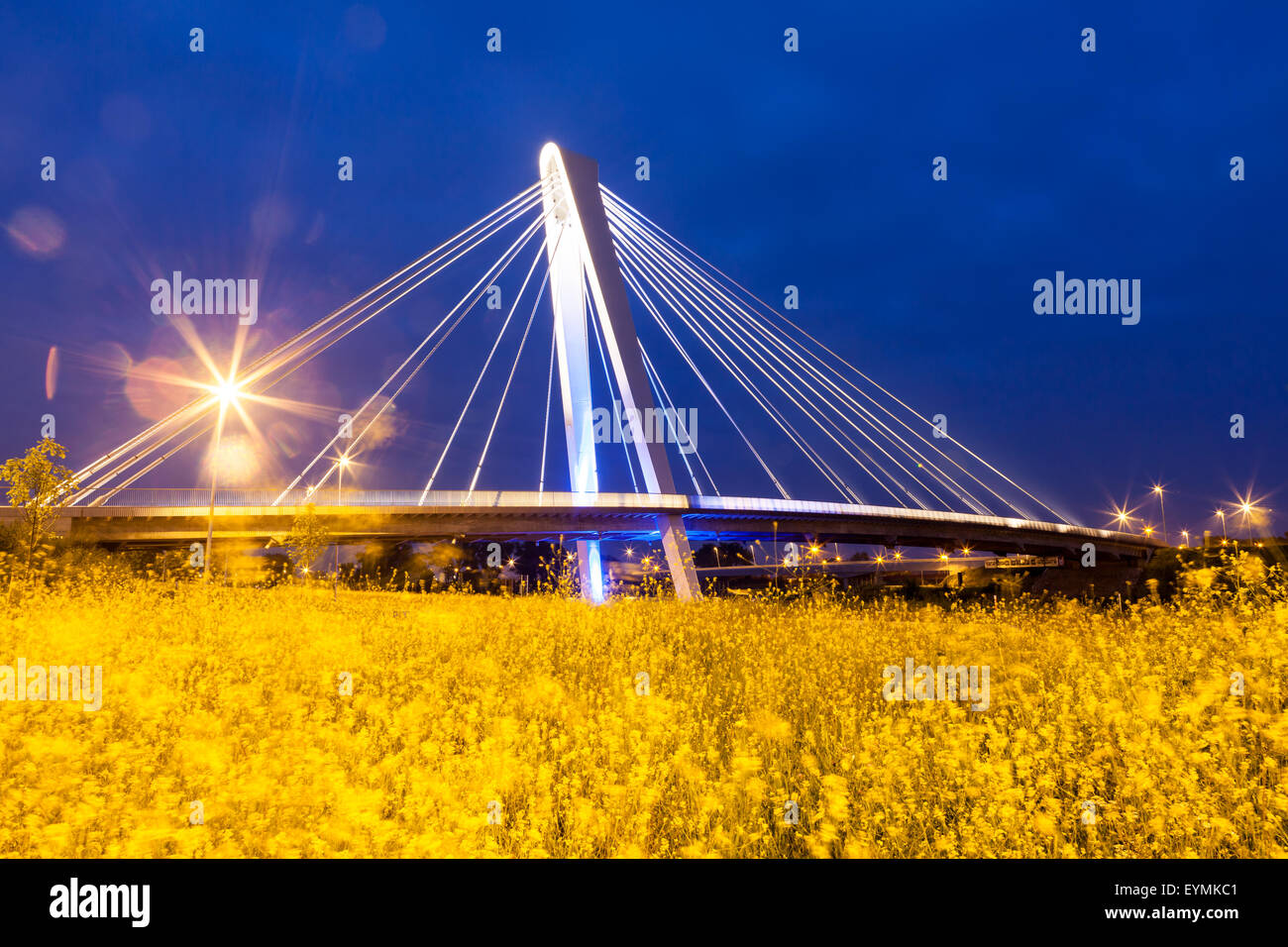 bridge whit blue light over the river Stock Photo - Alamy