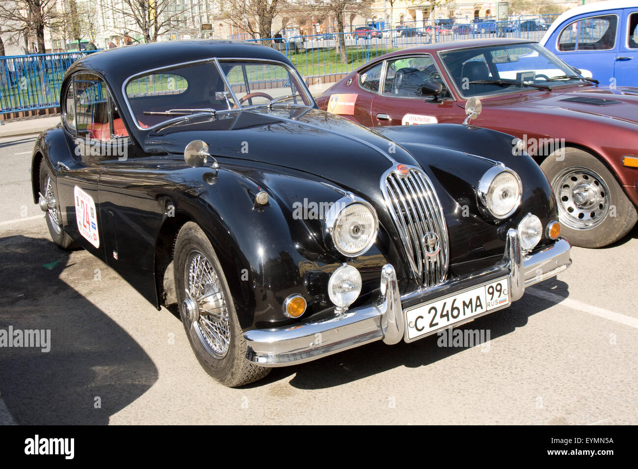 MOSCOW - APRIL 27, 2014: English retro car jaguar on rally of classical ...