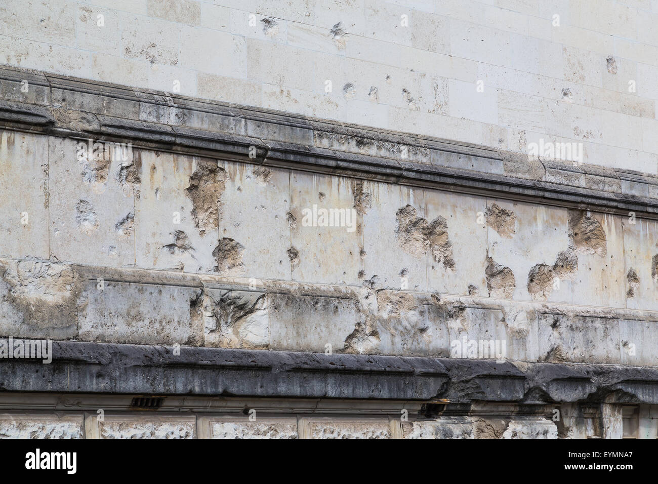 The outside wall of a building in London showing damage to the ...