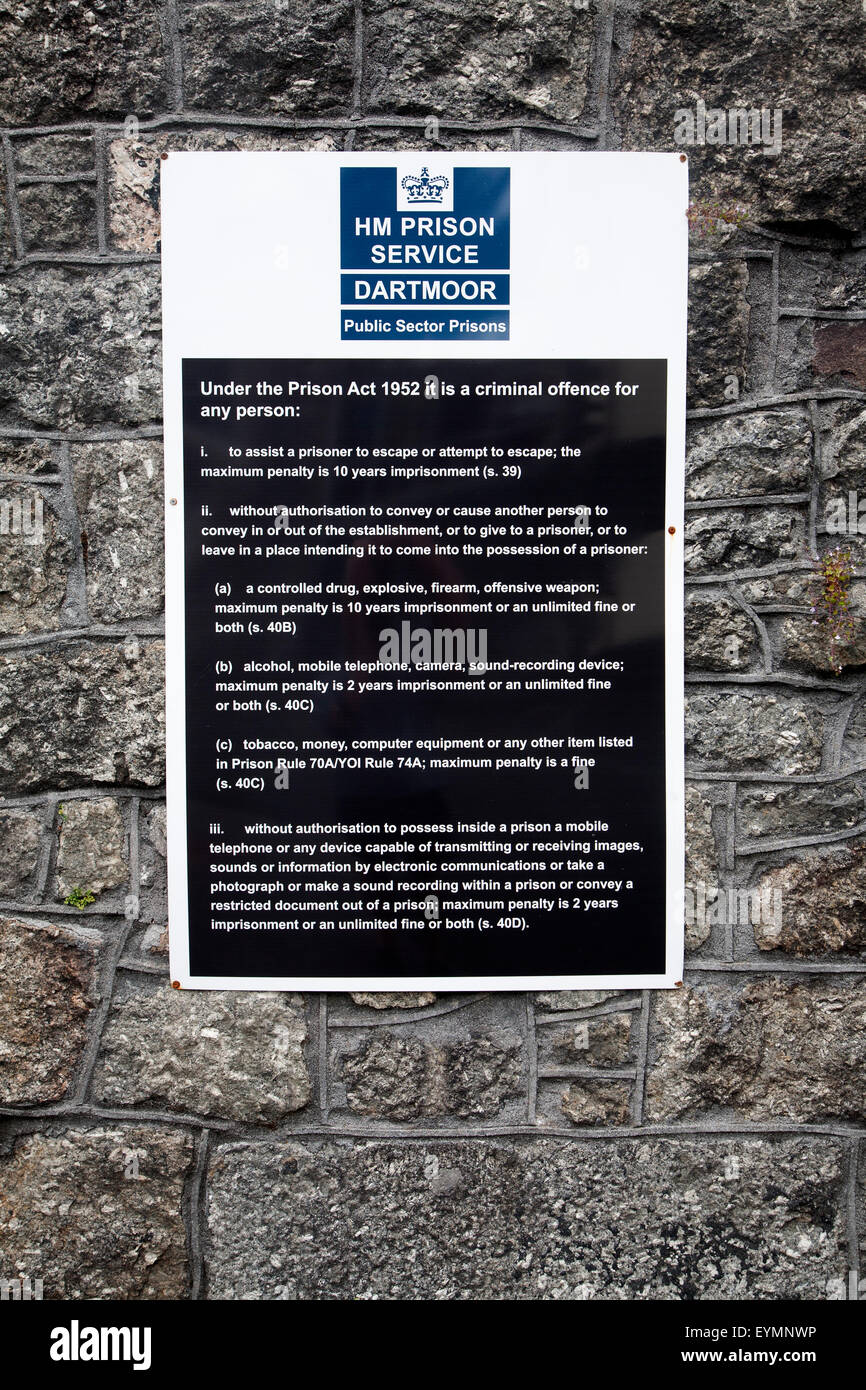 List or rules and laws outside Dartmoor prison, Princetown, Devon ...
