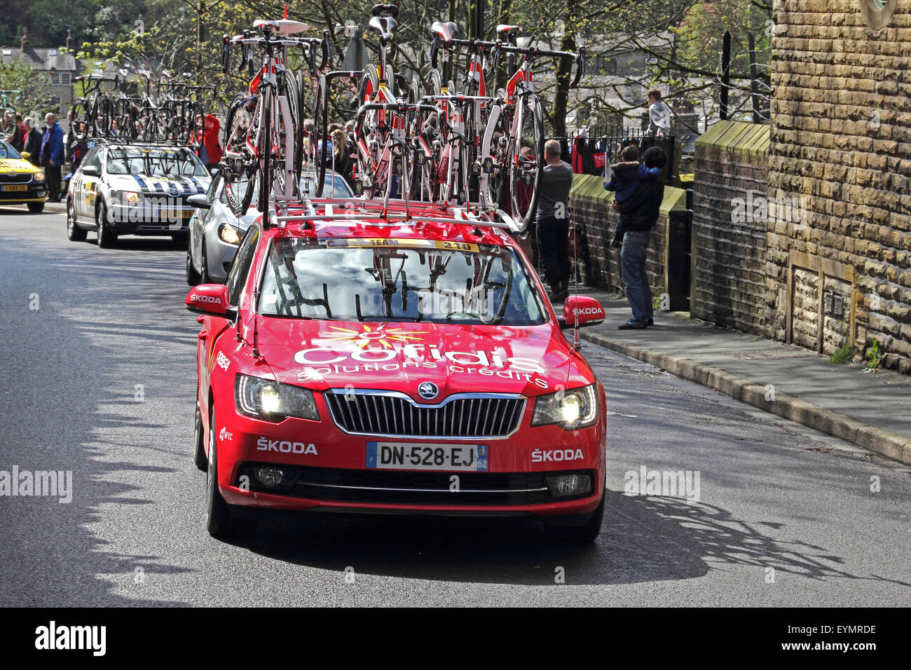 Team support cars on Tour de Yorkshire cycle race passing through ...
