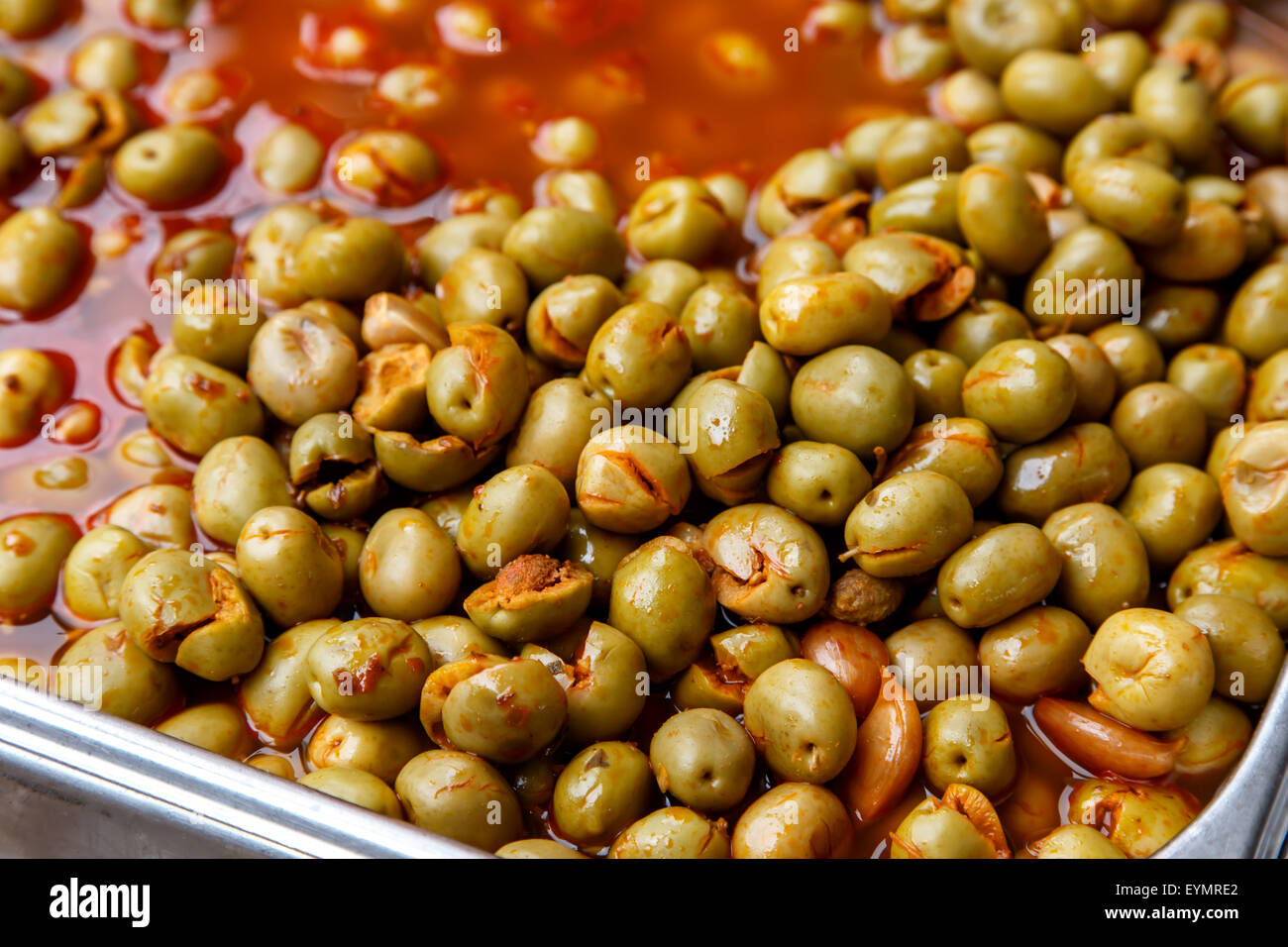 olives in conserve in a pot from marketplace Stock Photo - Alamy