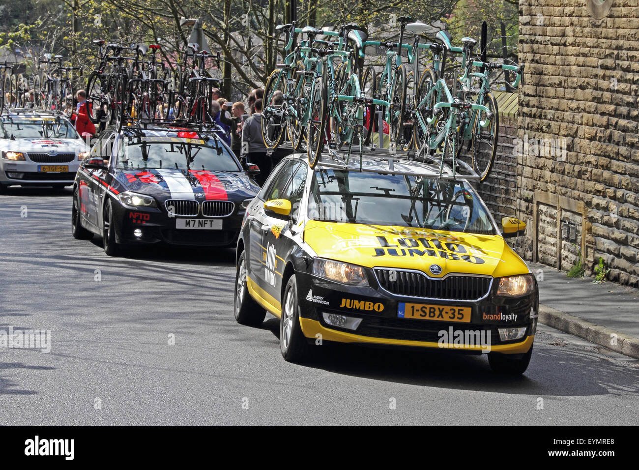 Team support cars on Tour de Yorkshire cycle race passing through ...