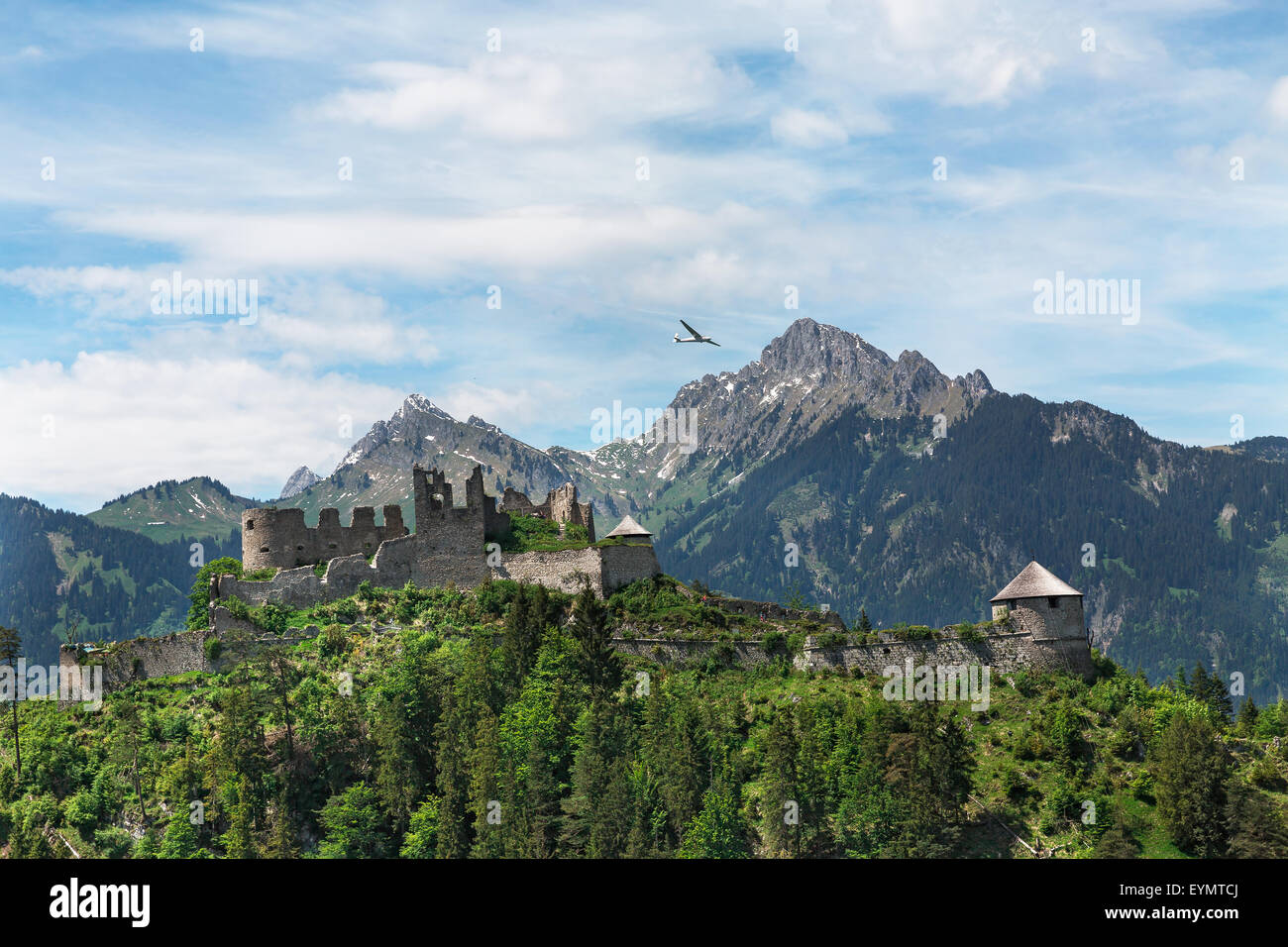 suspension bridge and castle ruins Ehrenberg Stock Photo - Alamy