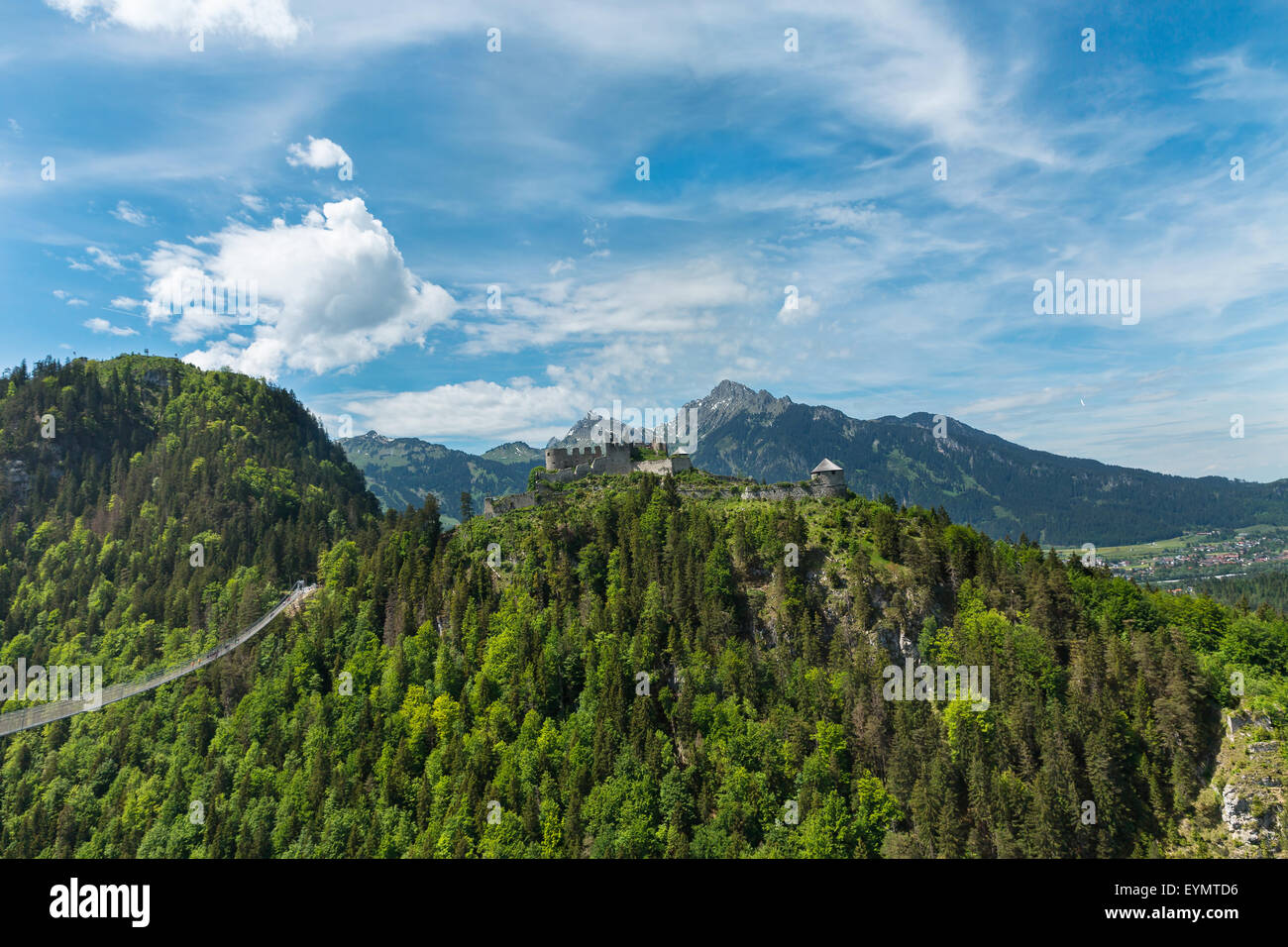 suspension bridge and castle ruins Ehrenberg Stock Photo - Alamy