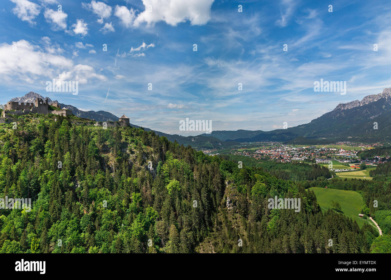 suspension bridge and castle ruins Ehrenberg Stock Photo - Alamy