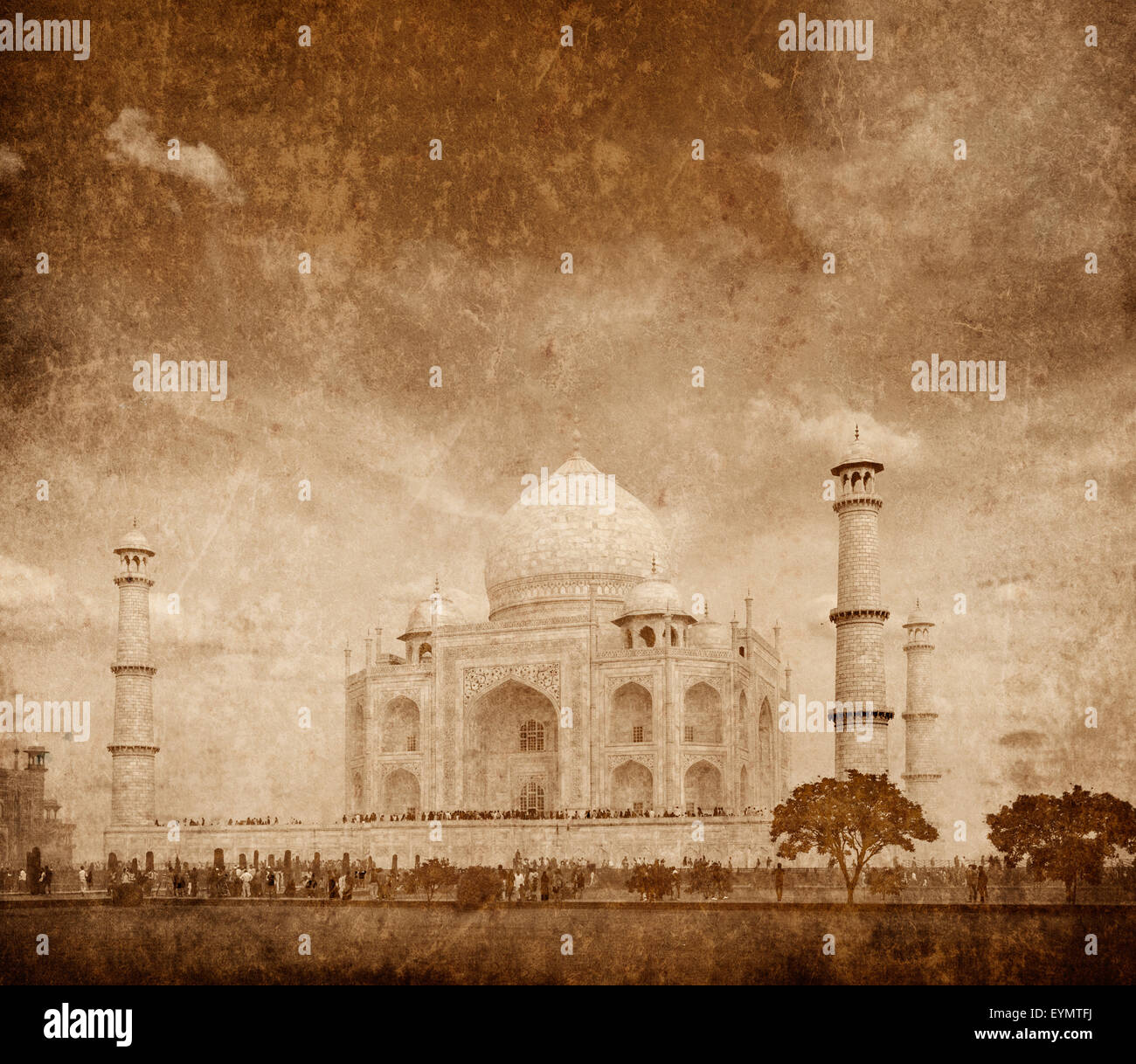 Taj Mahal. Indian Symbol - India travel background with grunge texture ...