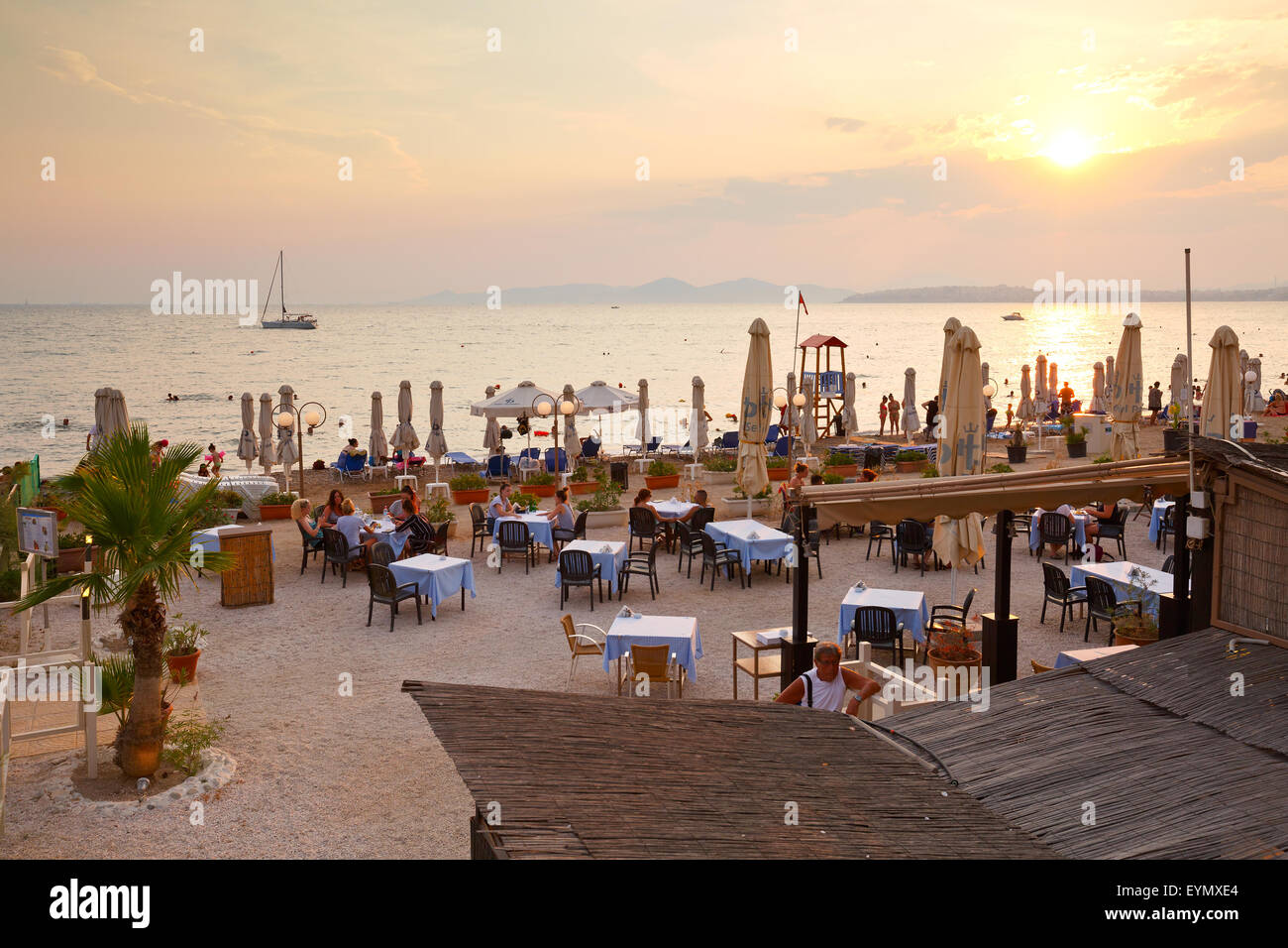 Restaurant on the beach in Palaio Faliro in Athens, Greece Stock Photo ...