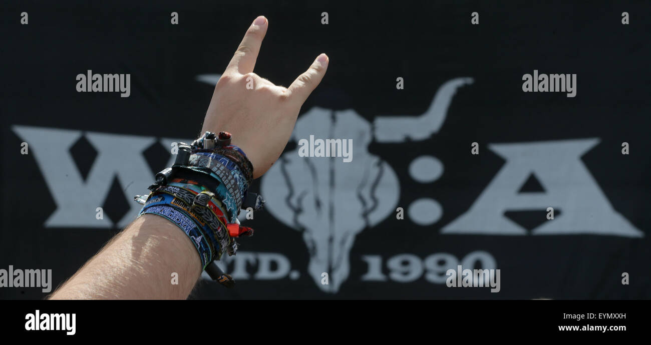 Wacken, Germany. 1st Aug, 2015. Festivalgoers at the Wacken Open Air ...