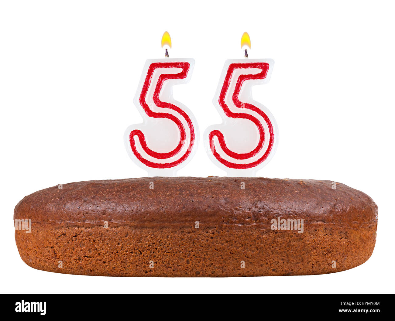 birthday cake with candles number 55 isolated on white background Stock ...