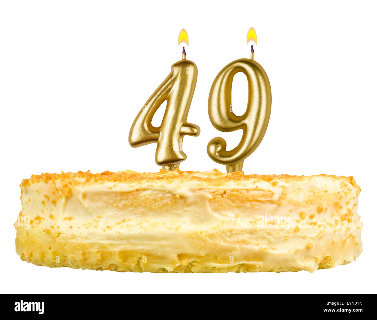 birthday cake with candles number forty nine isolated on white ...