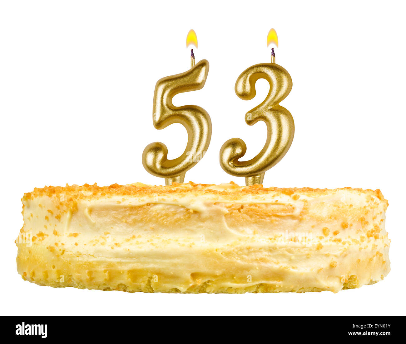 birthday cake with candles number fifty three isolated on white ...