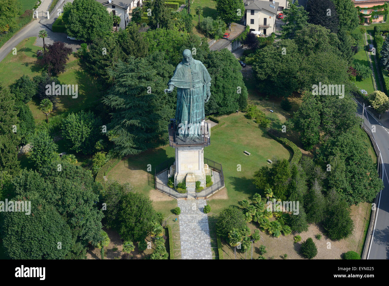 AERIAL VIEW. Colossus of San Carlo Borromeo. Worlds's tallest (35.10m ...