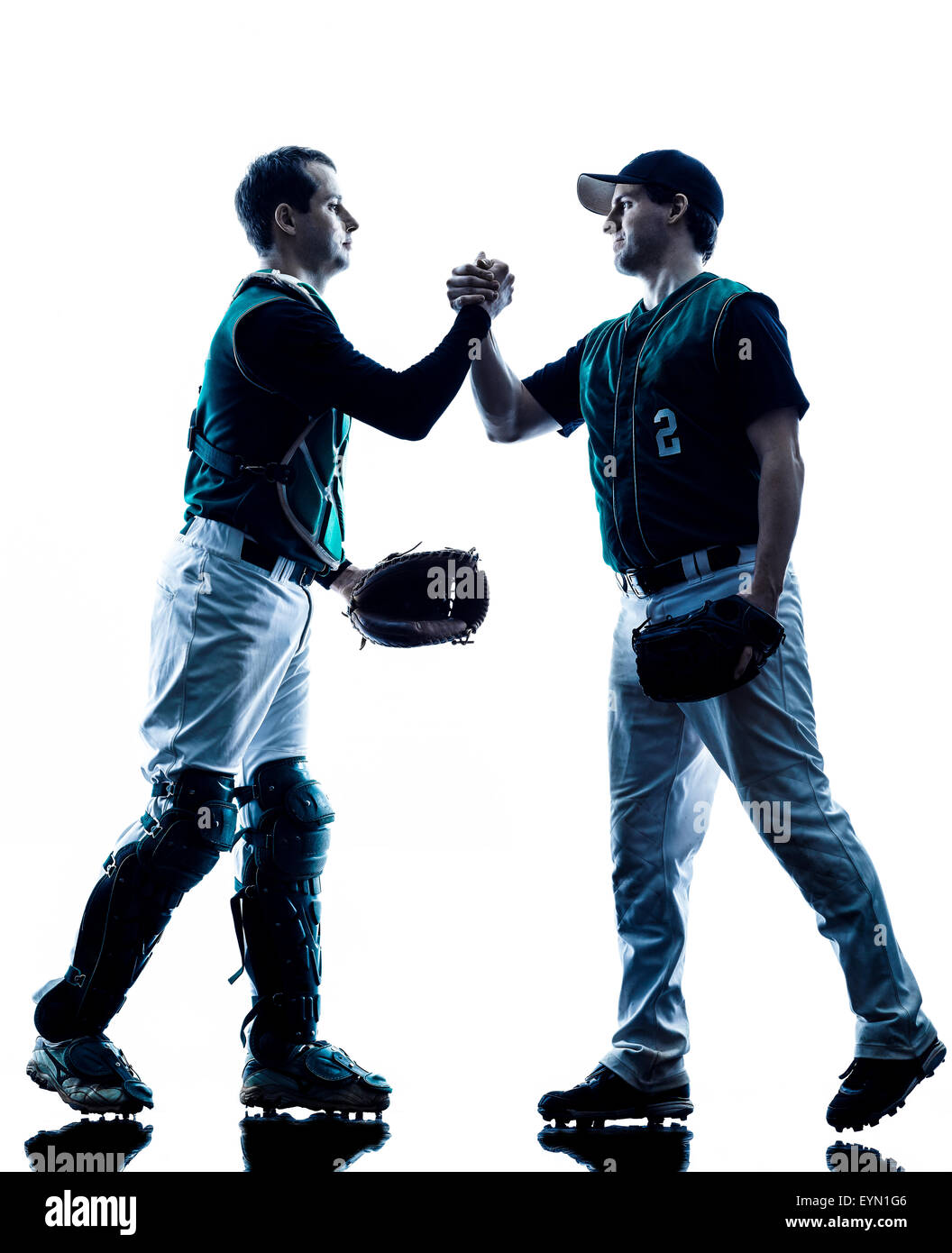 one caucasian men baseball players playing in studio silhouette ...