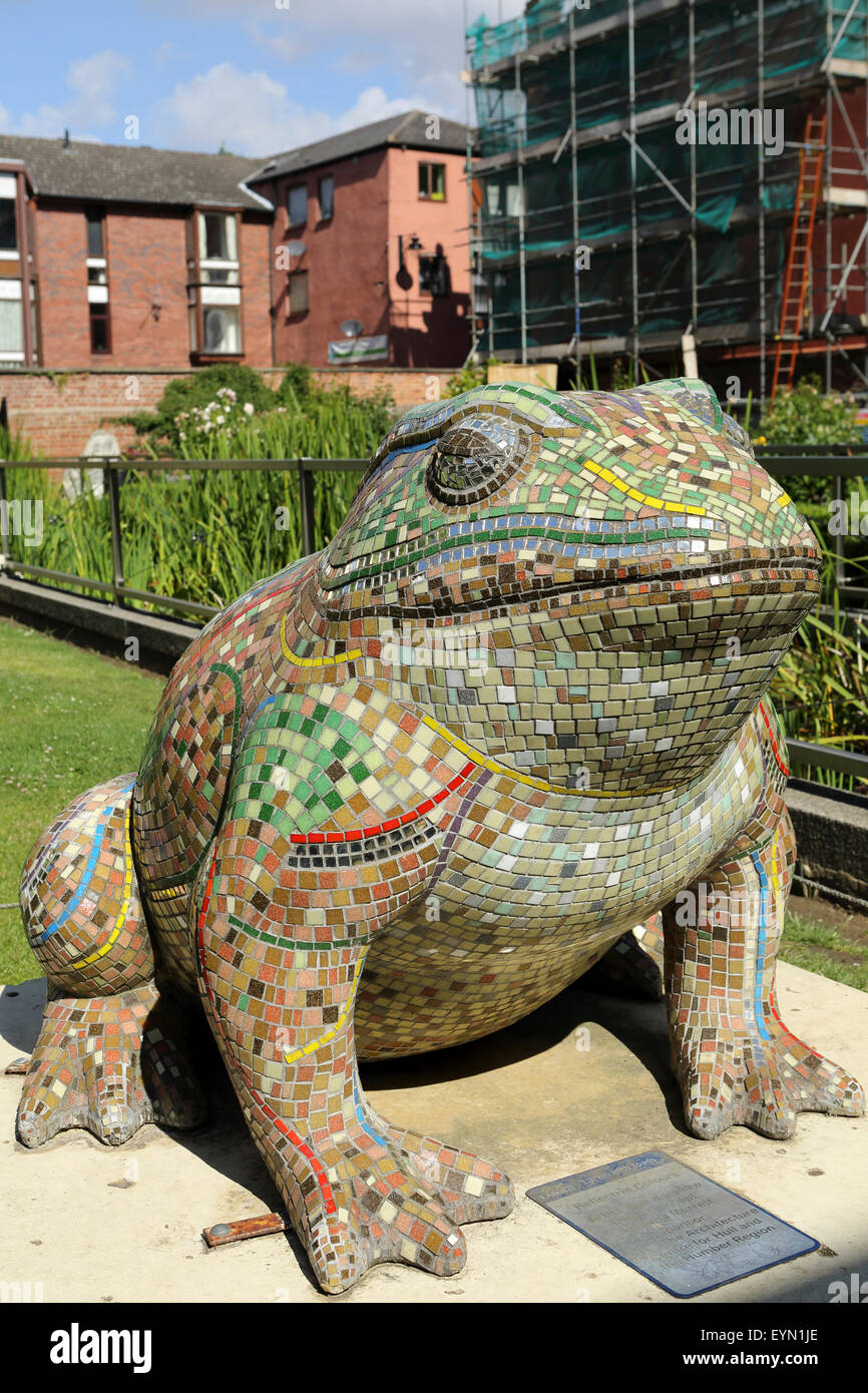 Toad statue in Hull, England. The toad is one of the 'Larkin with Toads ...
