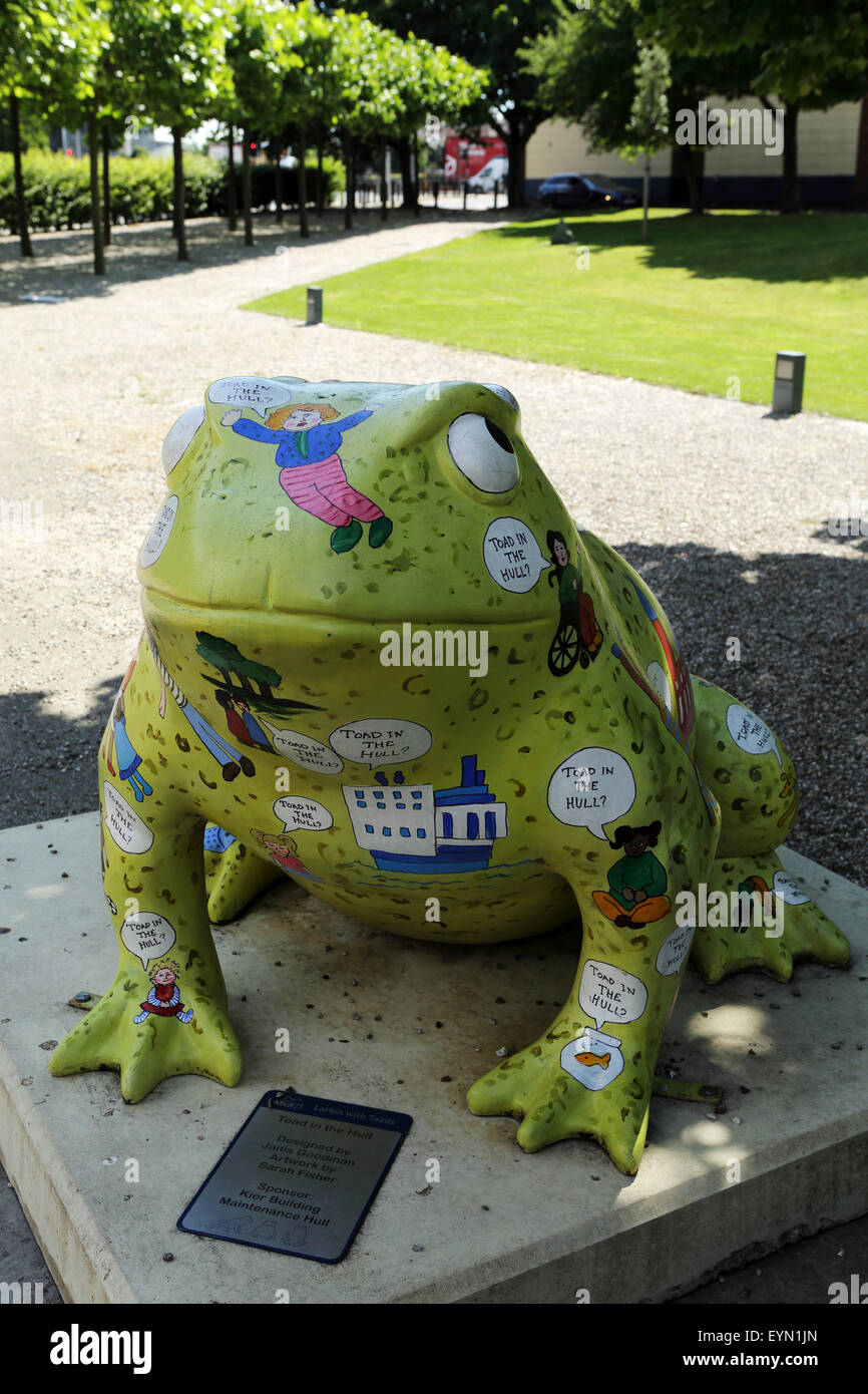 Toad statue in Hull, England. The toad is one of the 'Larkin with Toads ...