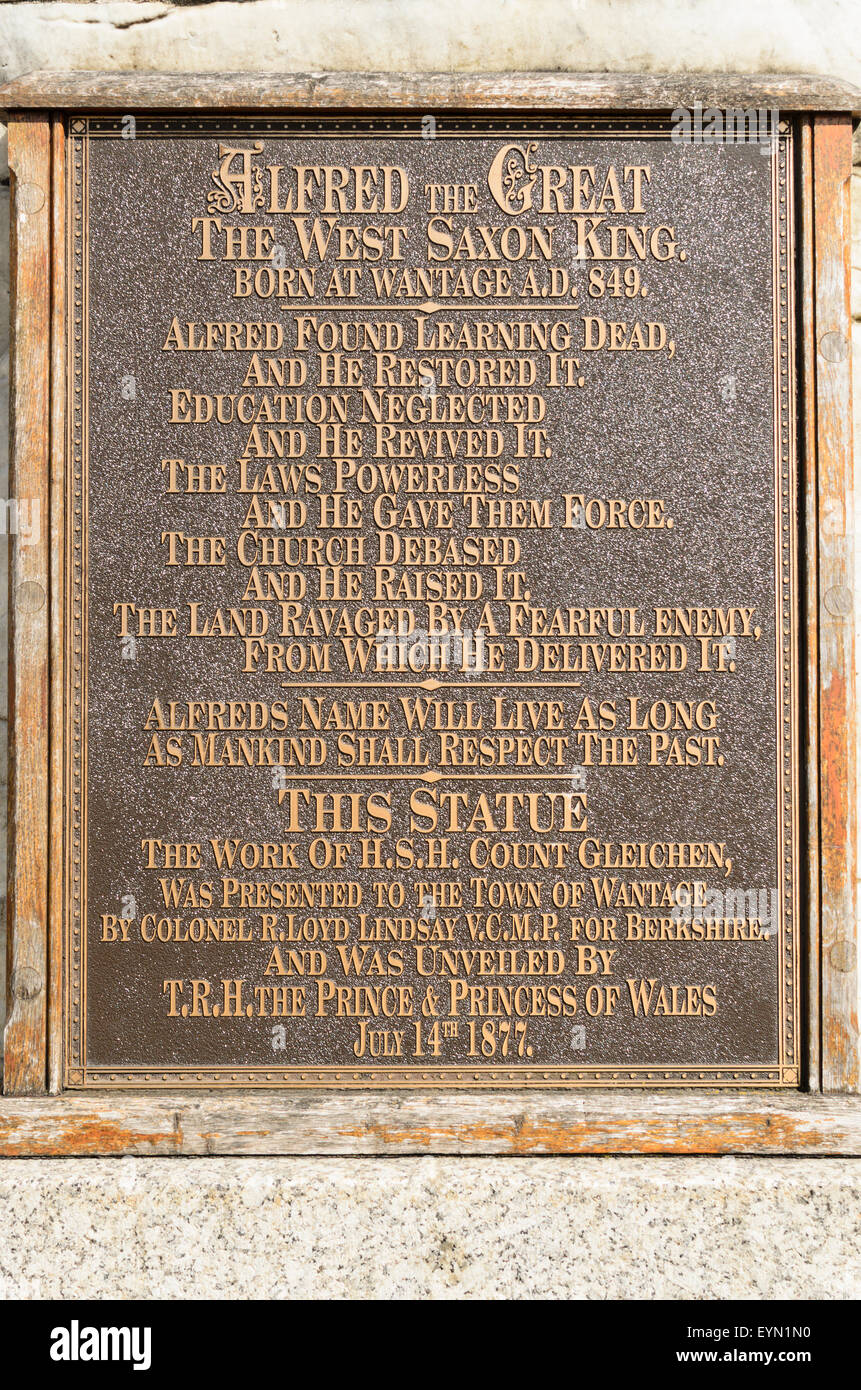 The plaque that details King Alfred the Greats achievements and which ...
