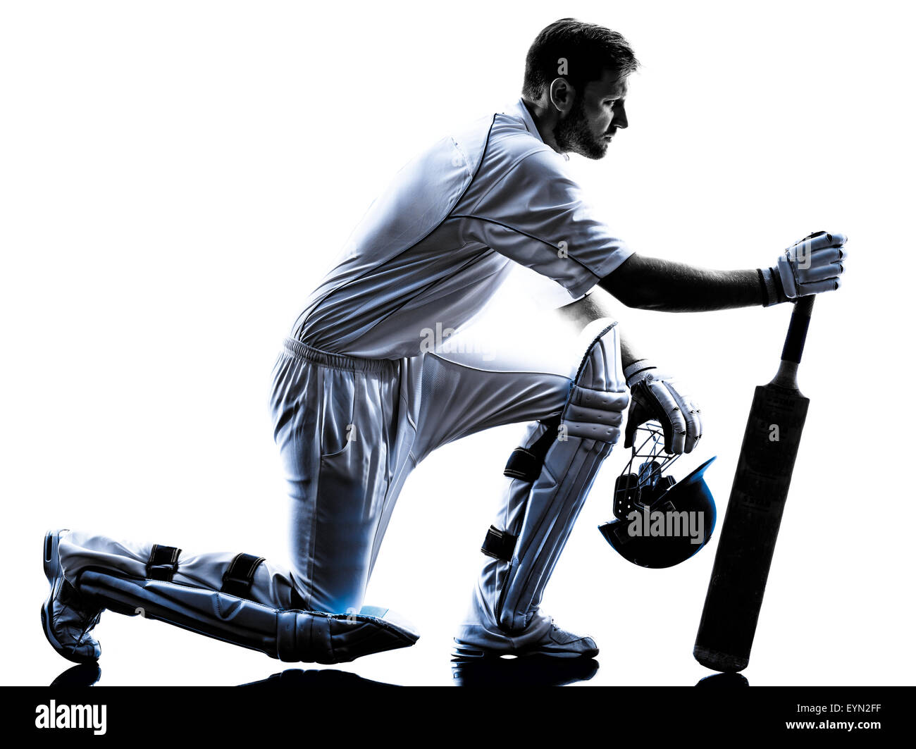 Cricket player batsman in silhouette shadow on white background Stock ...