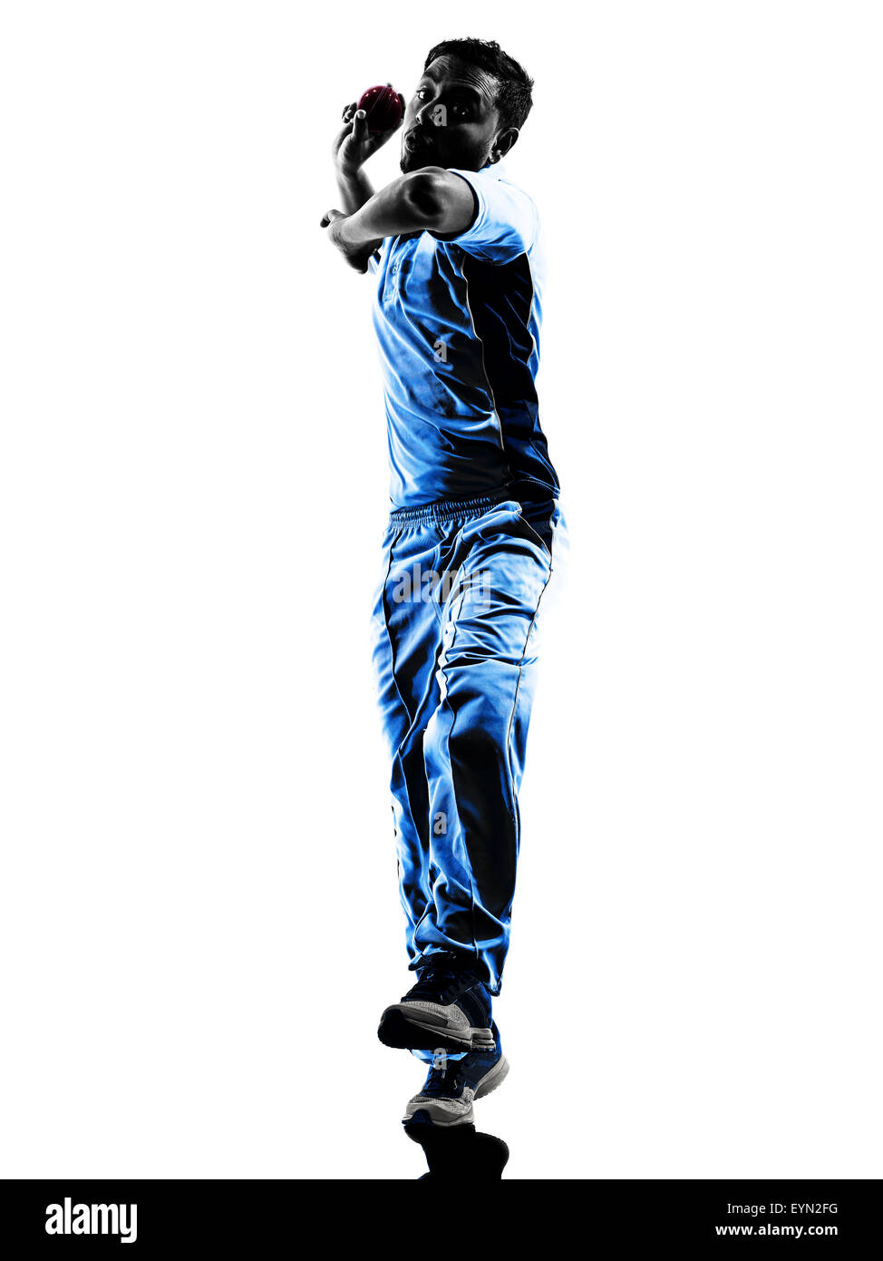 pitcher Cricket player in silhouette shadow on white background Stock ...