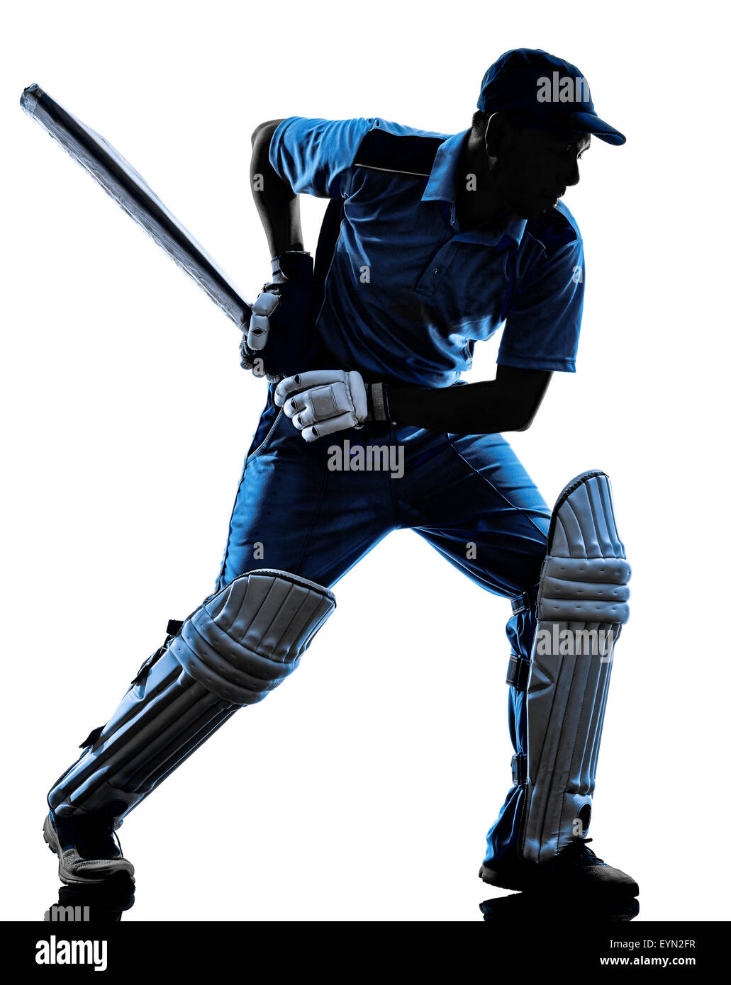 Cricket player batsman in silhouette shadow on white background Stock ...
