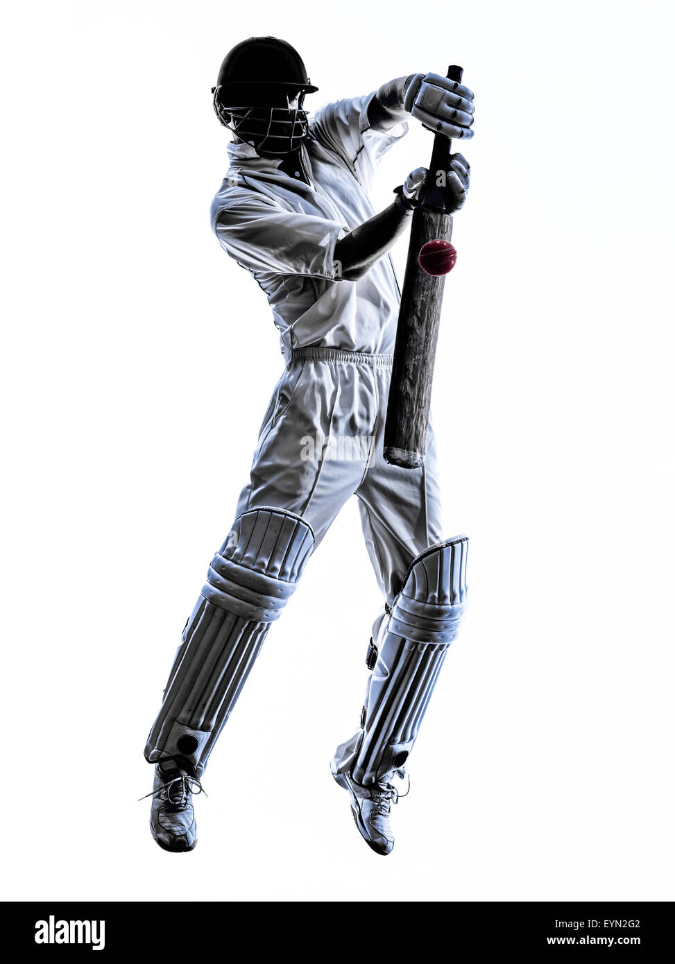 Cricket player batsman in silhouette shadow on white background Stock ...