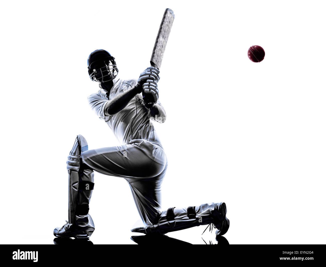 Cricket player batsman in silhouette shadow on white background Stock ...