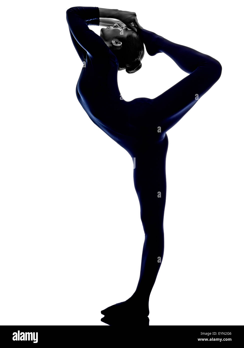 woman exercising Natarajasana dancer pose yoga silhouette shadow white ...