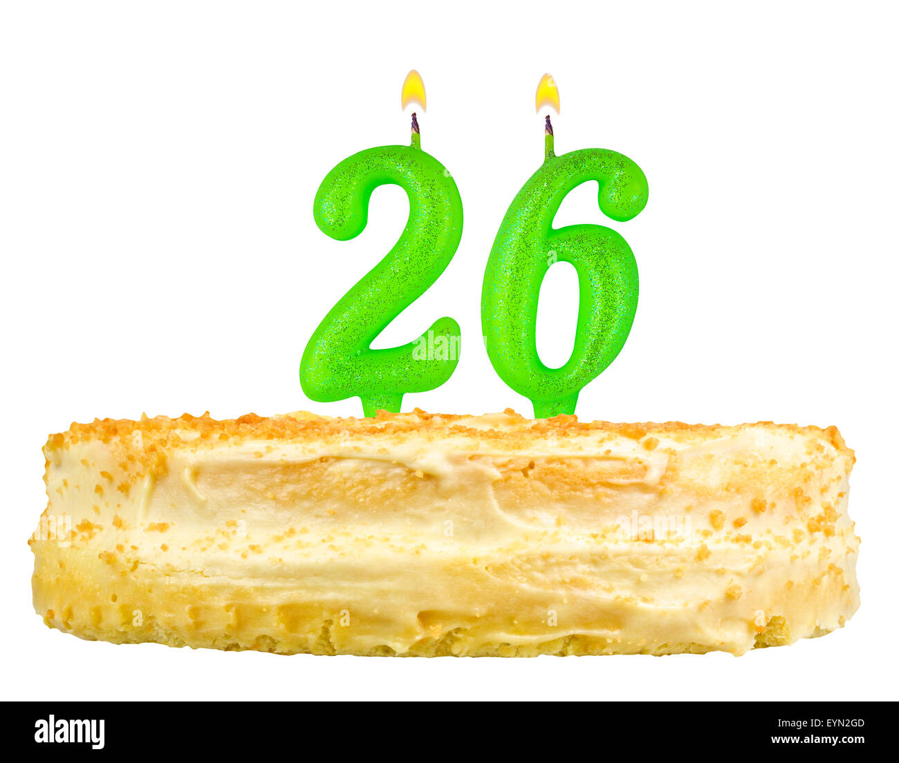 birthday cake with candles number twenty six isolated on white ...