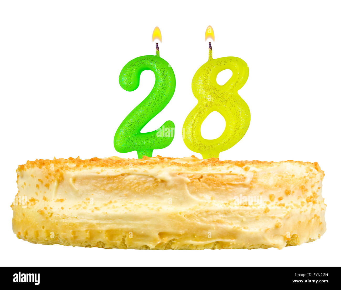 birthday cake with candles number twenty eight isolated on white ...