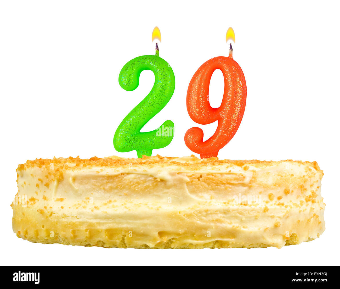 birthday cake with candles number twenty nine isolated on white ...