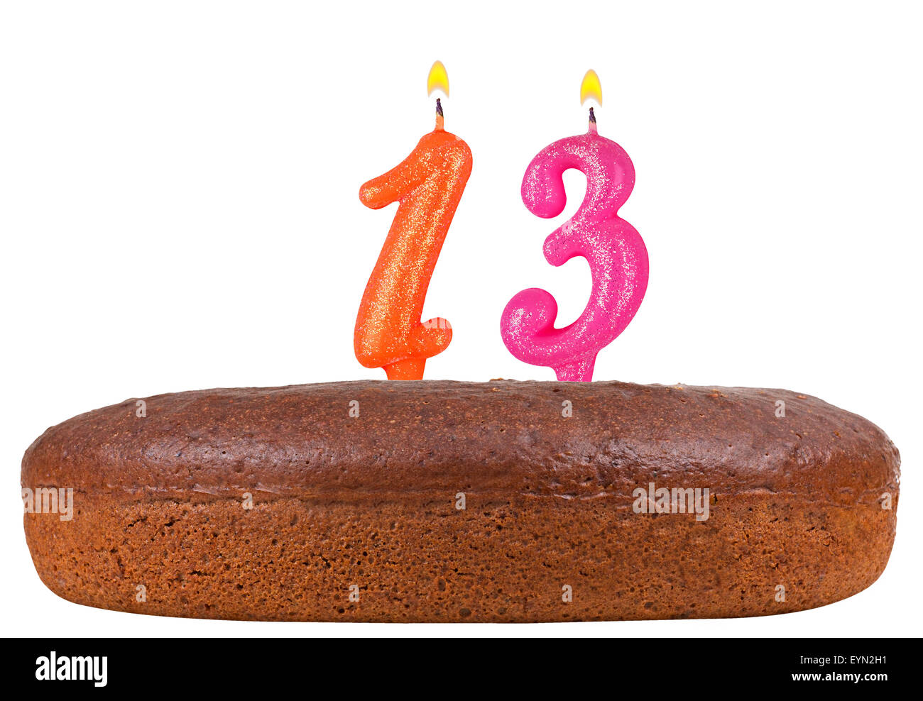 birthday cake with candles number 13 isolated on white background Stock ...