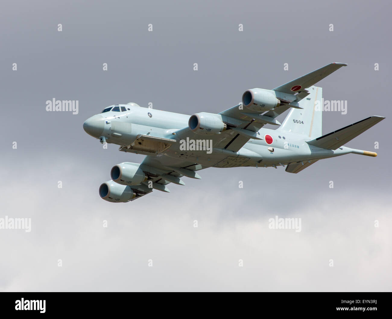 A Japanese Kawasaki P-1 maritime patrol aircraft making a low pass at ...