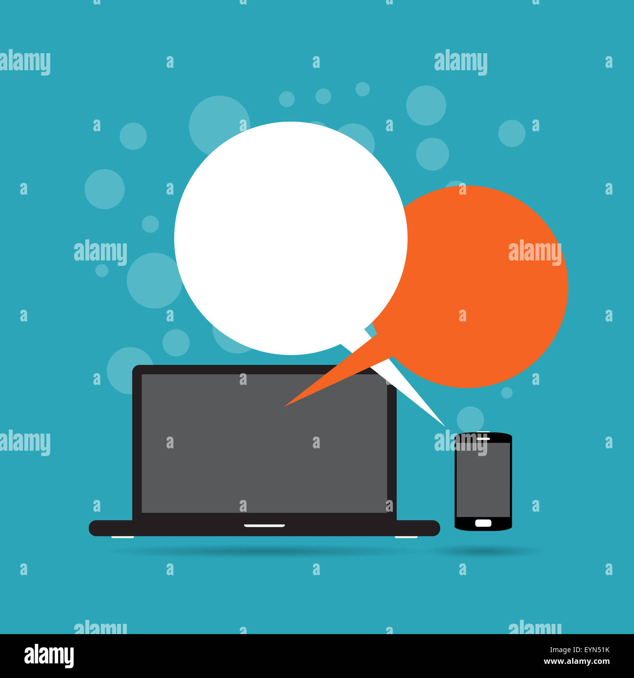 Vector illustration of laptop and smartphone exchanging communication ...