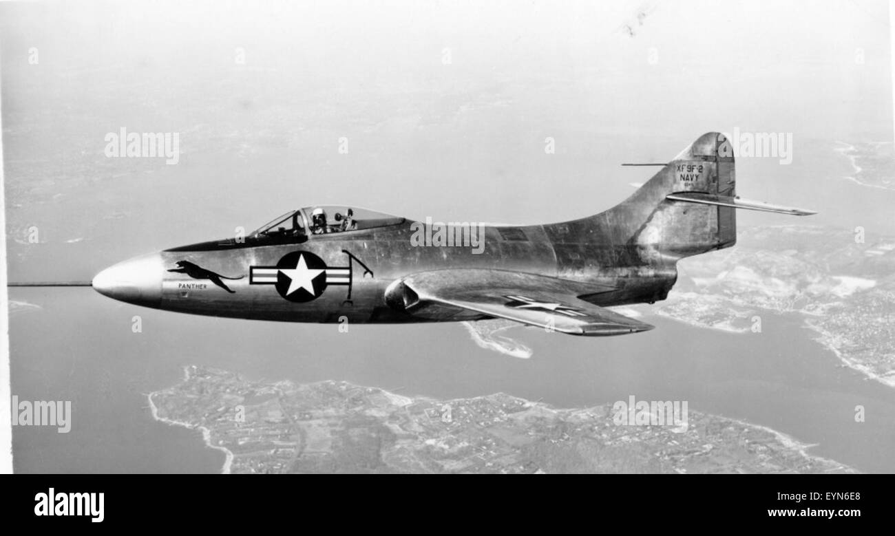 The Grumman XF9F-2 Panther, an early jet fighter developed for the U.S ...