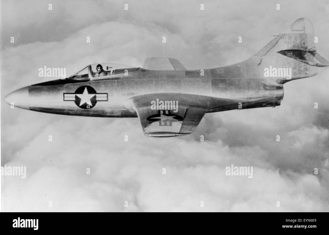 Grumman XF9F-2 Panther, an early U.S. Navy jet fighter, captured in ...