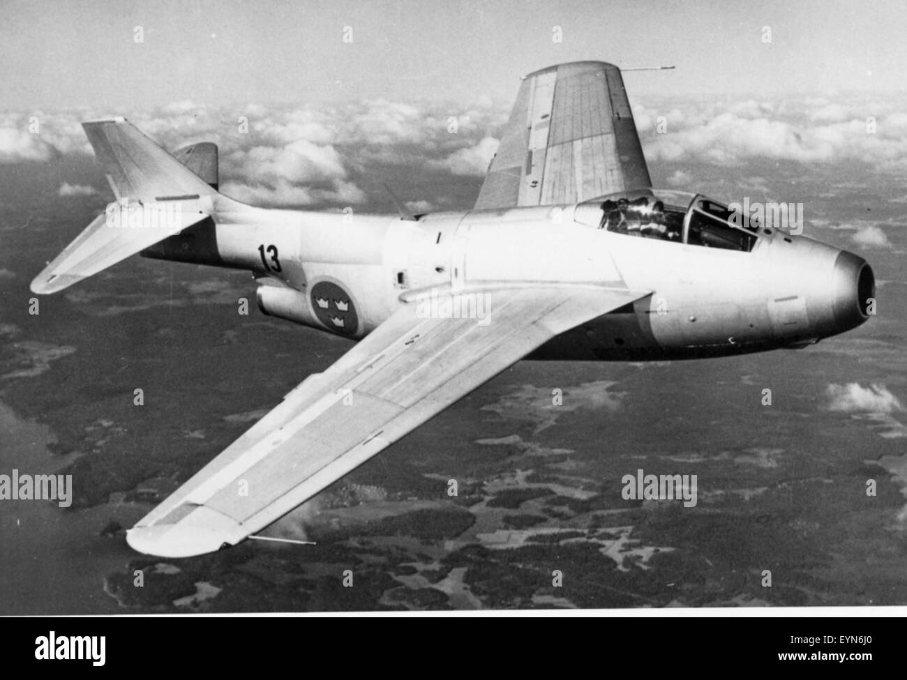 A Saab 29A Tunnan, a Swedish jet aircraft used during the 1950s. The ...