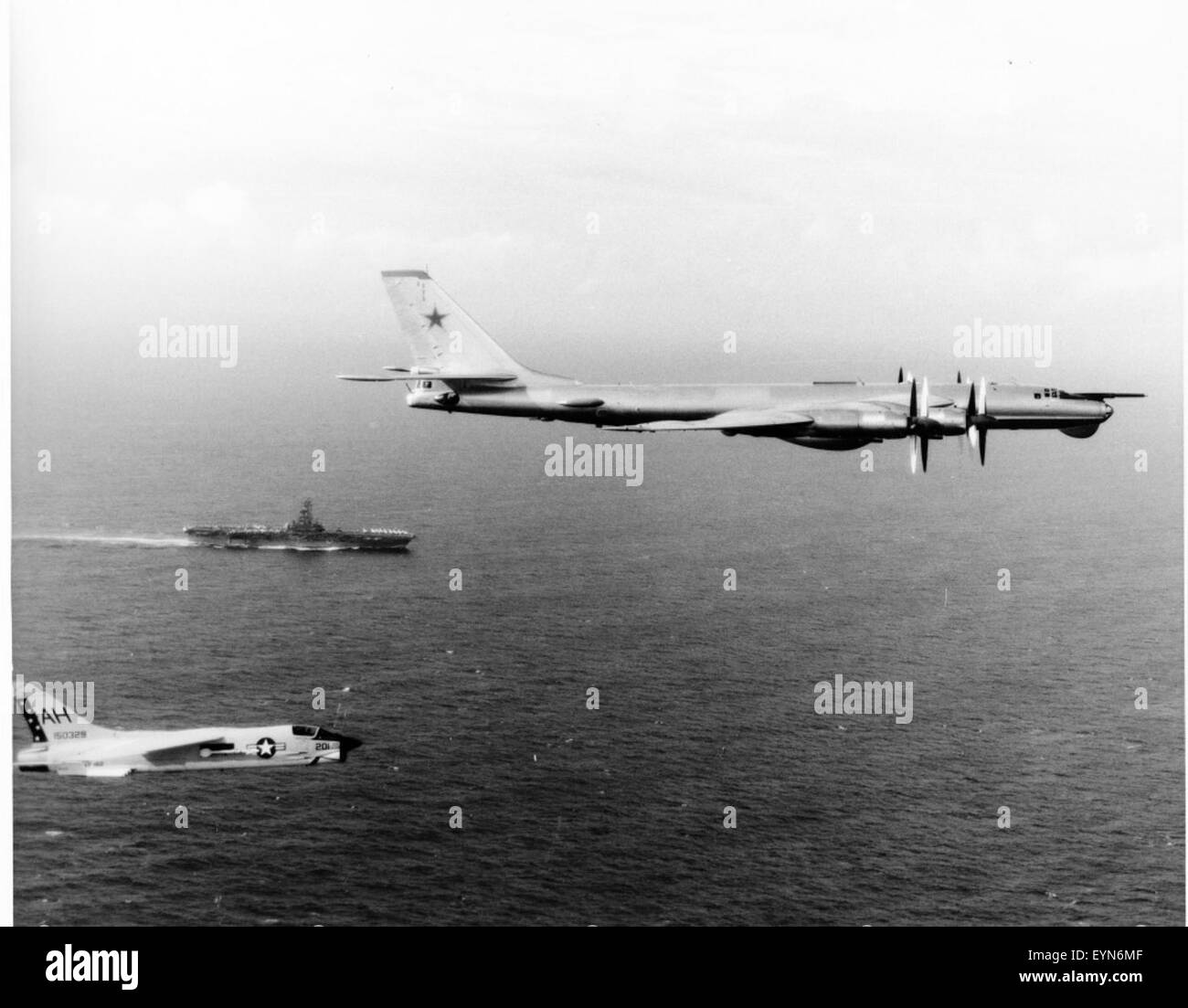 The Tupolev Tu-95 Bear, a Soviet strategic bomber, captured in a U.S ...