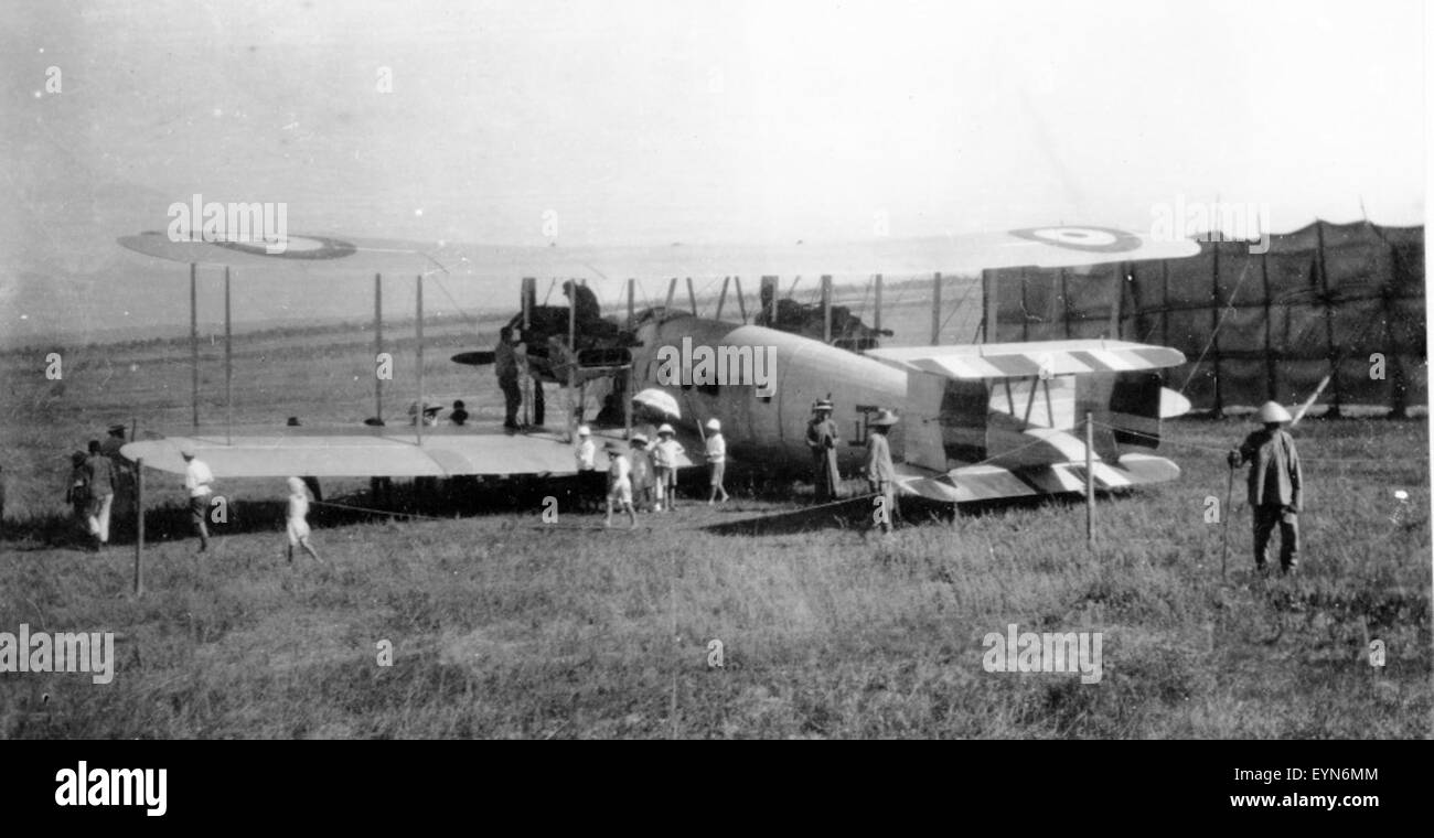 The Vickers Vimy, a historic British biplane, stands beside the Peking ...