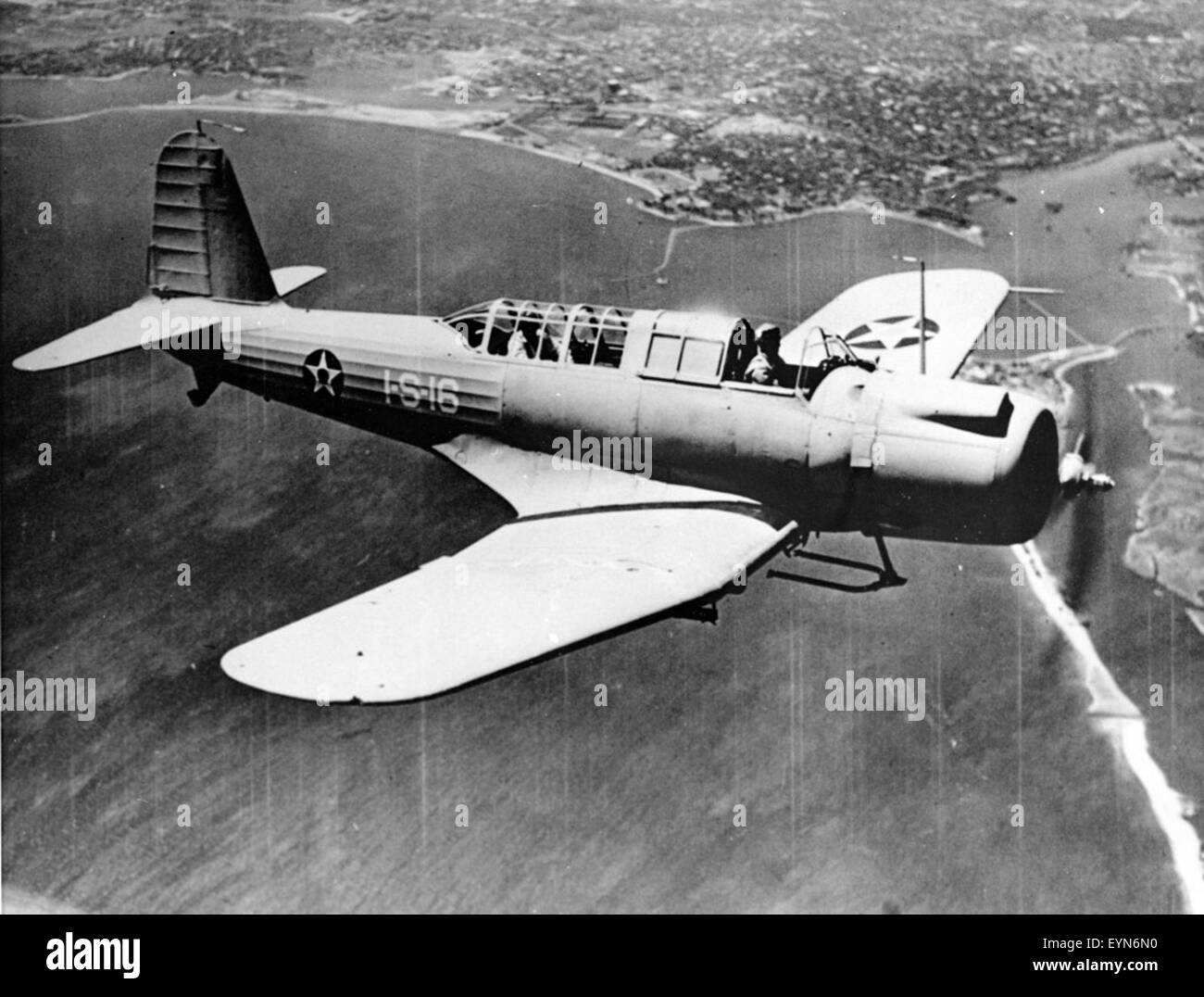 A Vought SB2U-3 Vindicator dive bomber in flight, representing the U.S ...