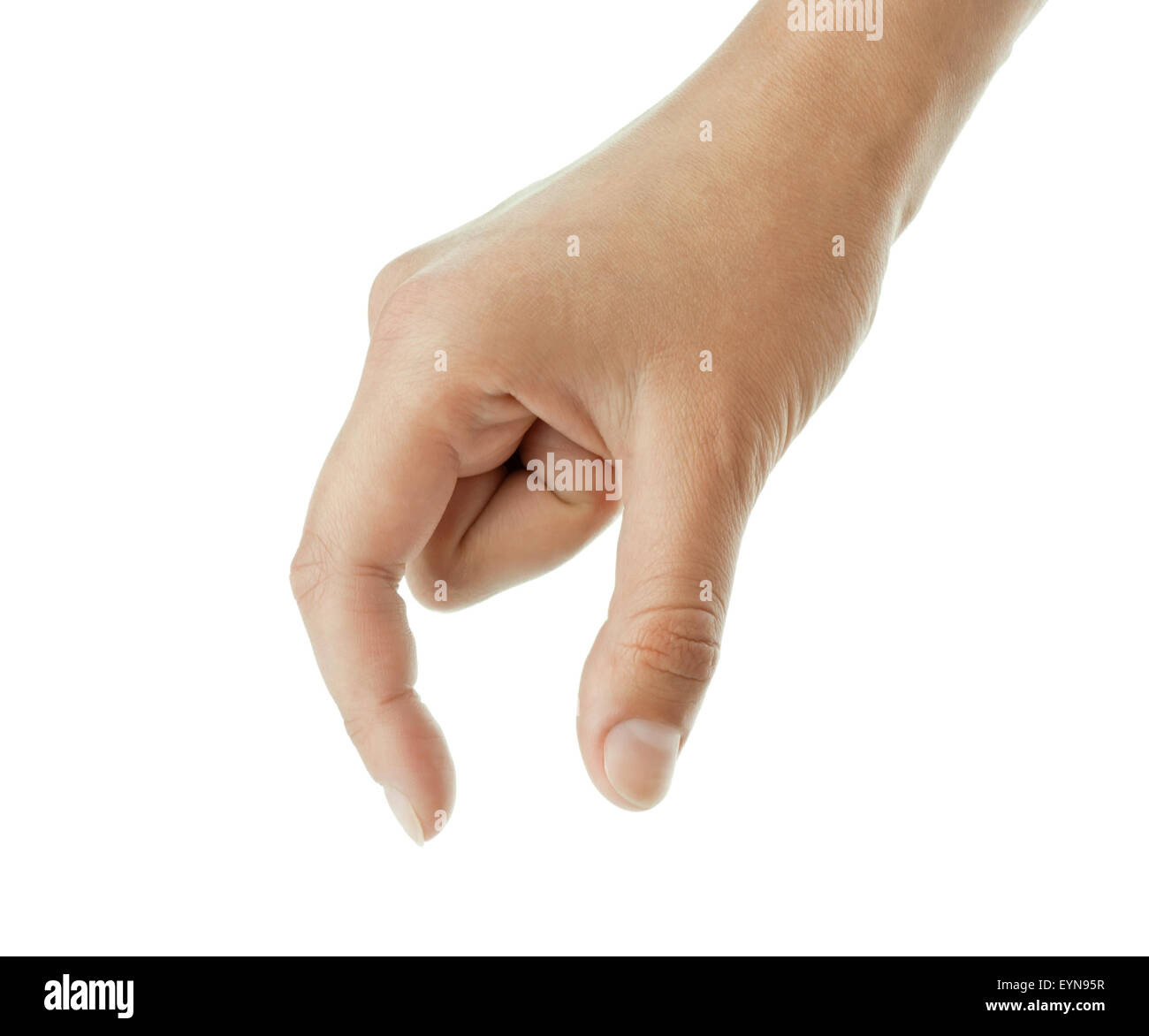 Hand takes object closeup on white background Stock Photo - Alamy