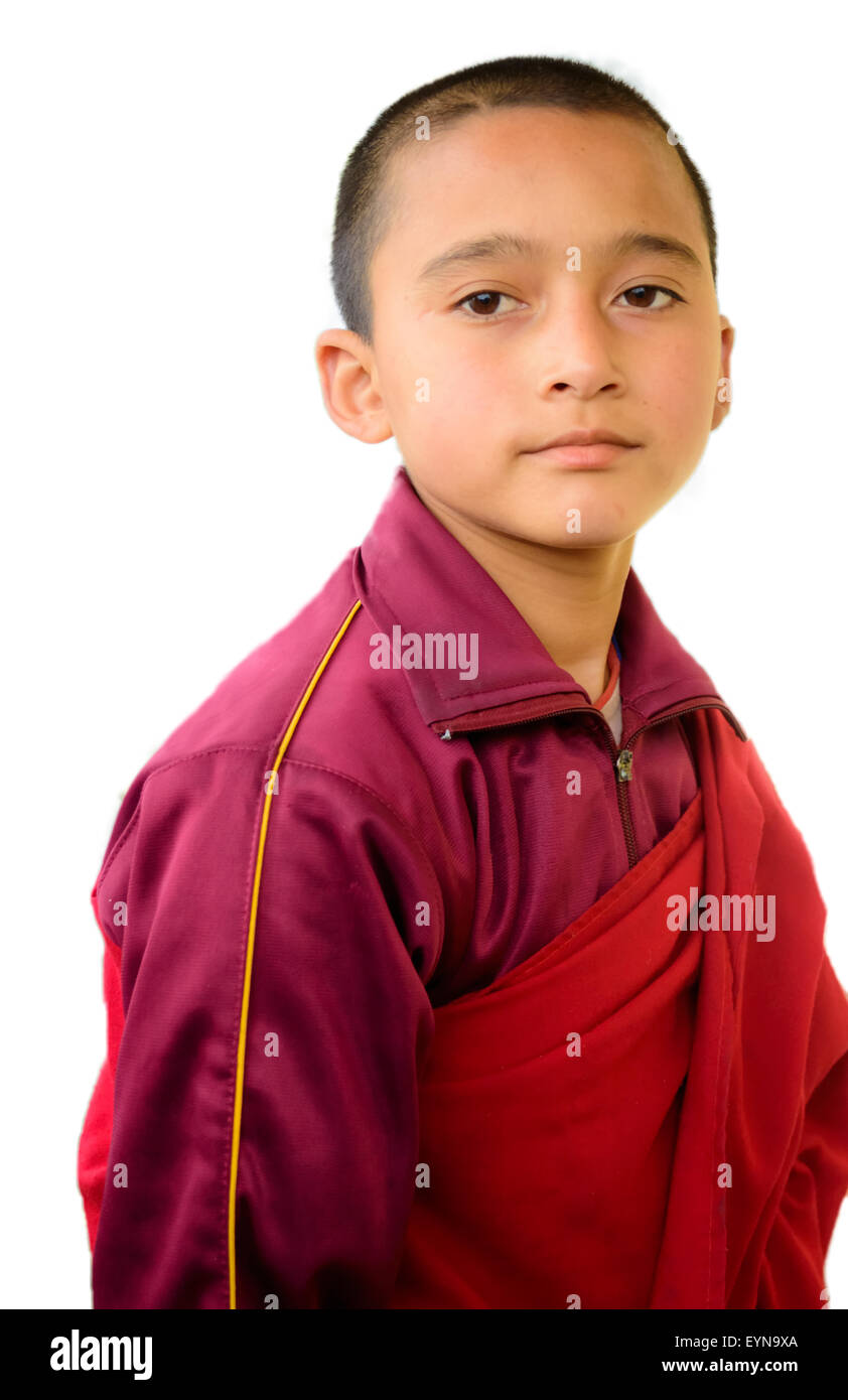 Portrait of a young Buddhist lama, monk with copy space isolated on ...