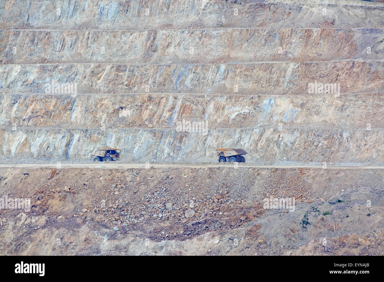 Haul trucks taking waste material to dump site, Highland Valley copper ...