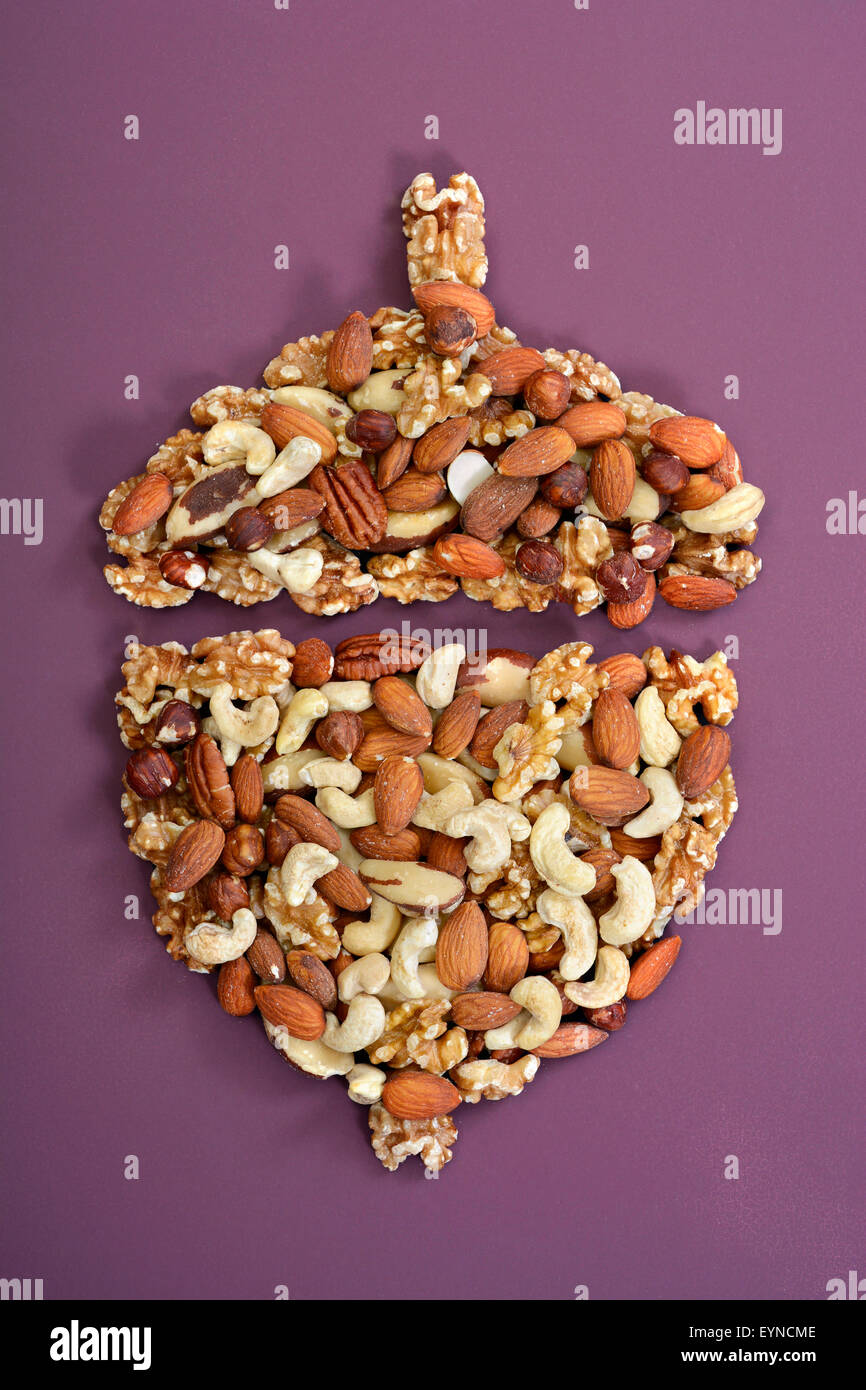 Nuts concept, including brazil nuts, cashews, walnuts, pecans, almonds ...