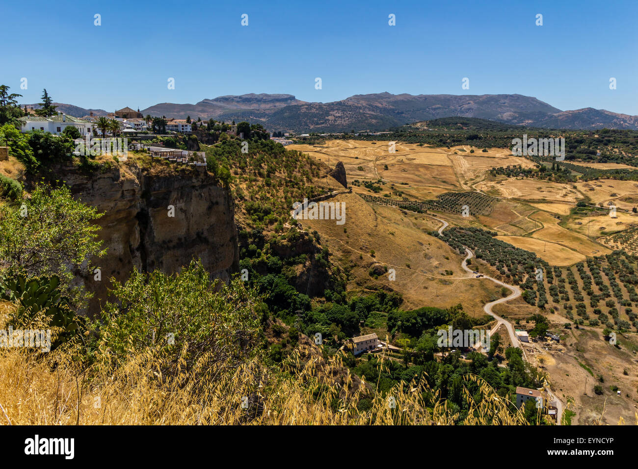 Andalusia landscape, countryside road and rock in Ronda, Spain Stock ...
