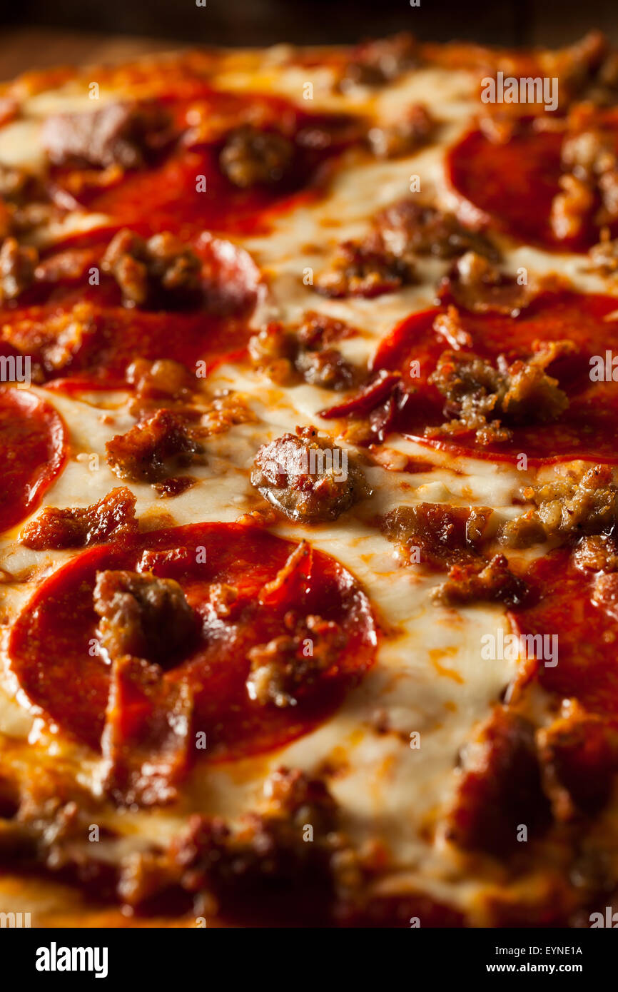 Homemade Meat Loves Pizza with Pepperoni Sausage and Bacon Stock Photo ...