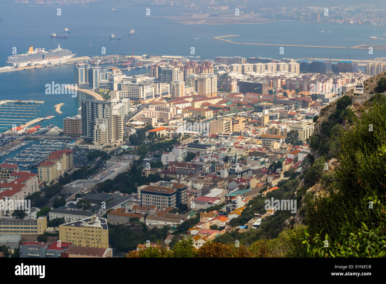 View of the sea/ocean and city of Gibraltar from the top of the rock ...