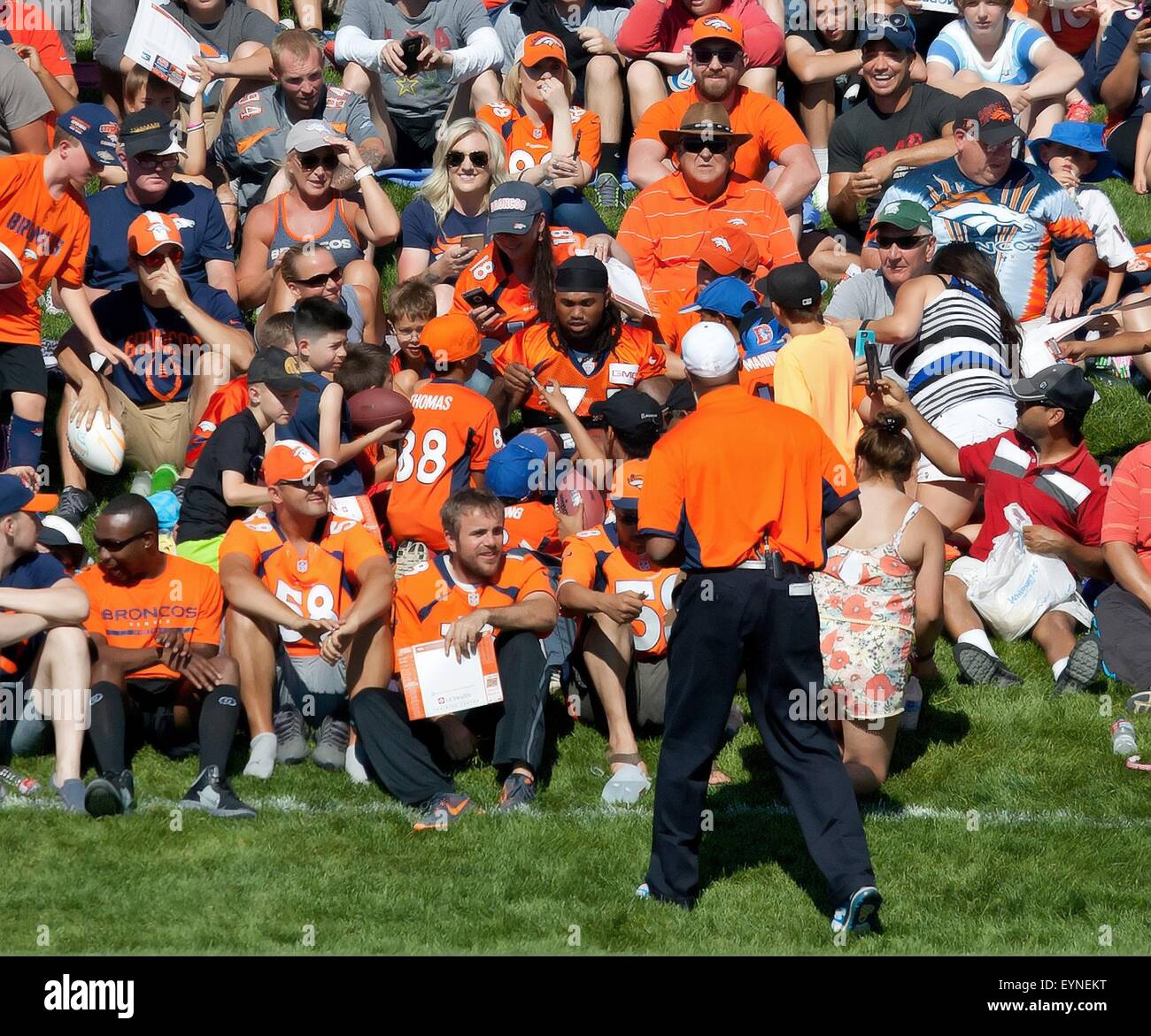 Englewood, Colorado, USA. 1st Aug, 2015. Broncos S OMAR BOLDEN, center ...